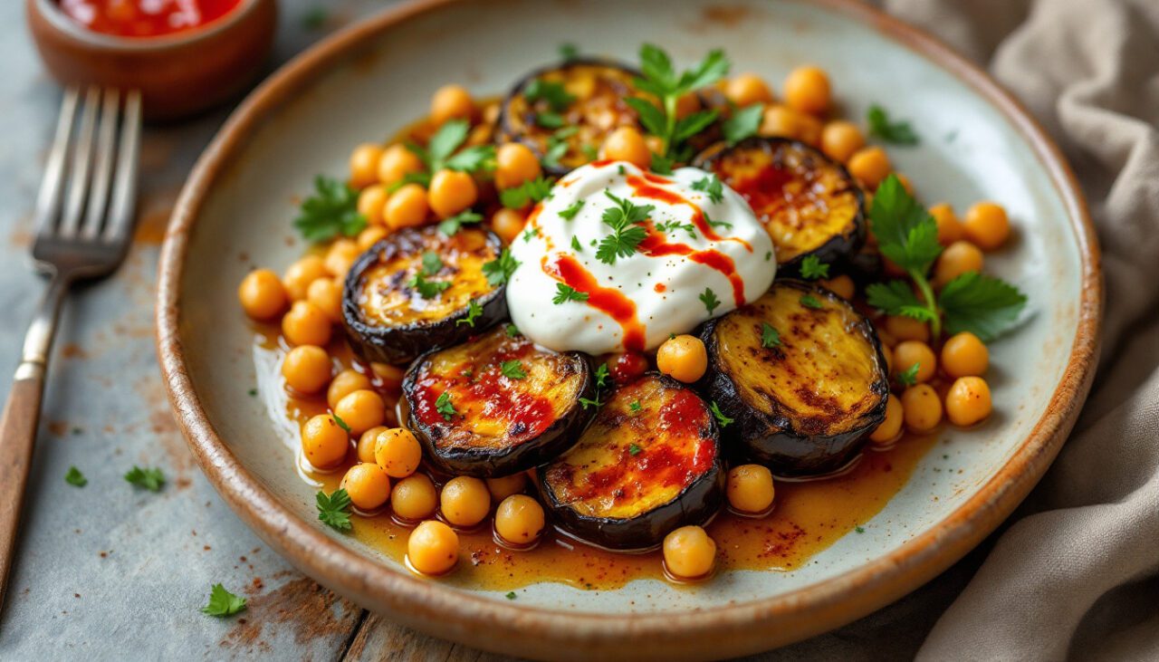 Smoky Stovetop Eggplant with Harissa & Cumin Yogurt Recipe - Lumina Recipes